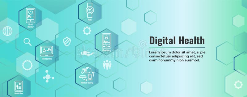 Digital Health Icon Set with Wearable Technology Web Header Banner ...