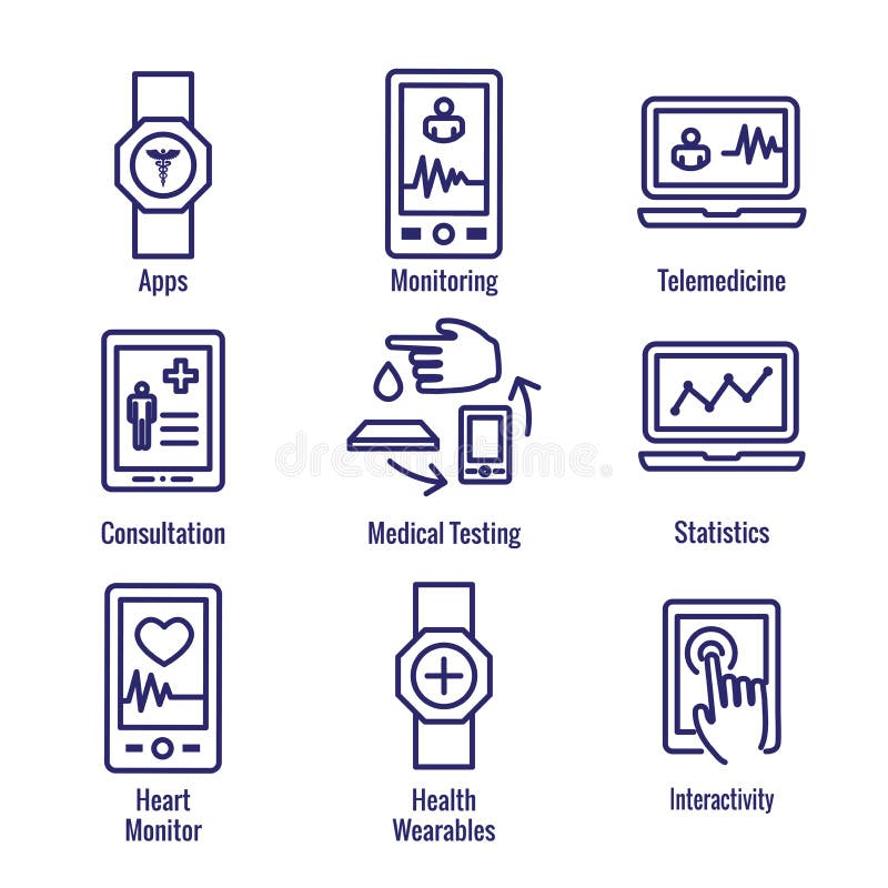 Digital Health Icon Set with Wearable Technology Web Header Banner ...