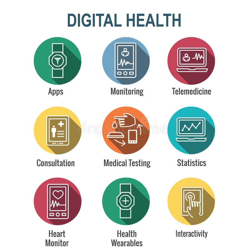 Digital Health Icon Set with Wearable Technology Web Header Banner ...
