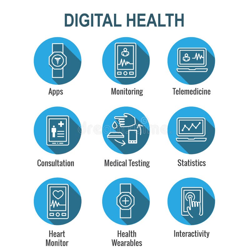 Digital Health Icon Set with Wearable Technology Web Header Banner ...