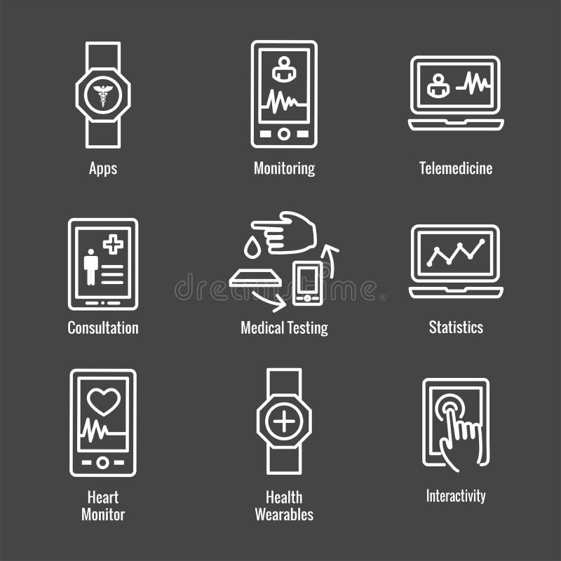 Digital Health Icon Set with Wearable Technology Web Header Banner ...
