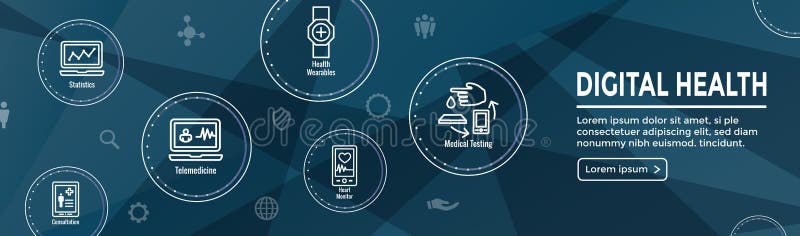 Digital Health Icon Set with Wearable Technology Web Header Banner ...