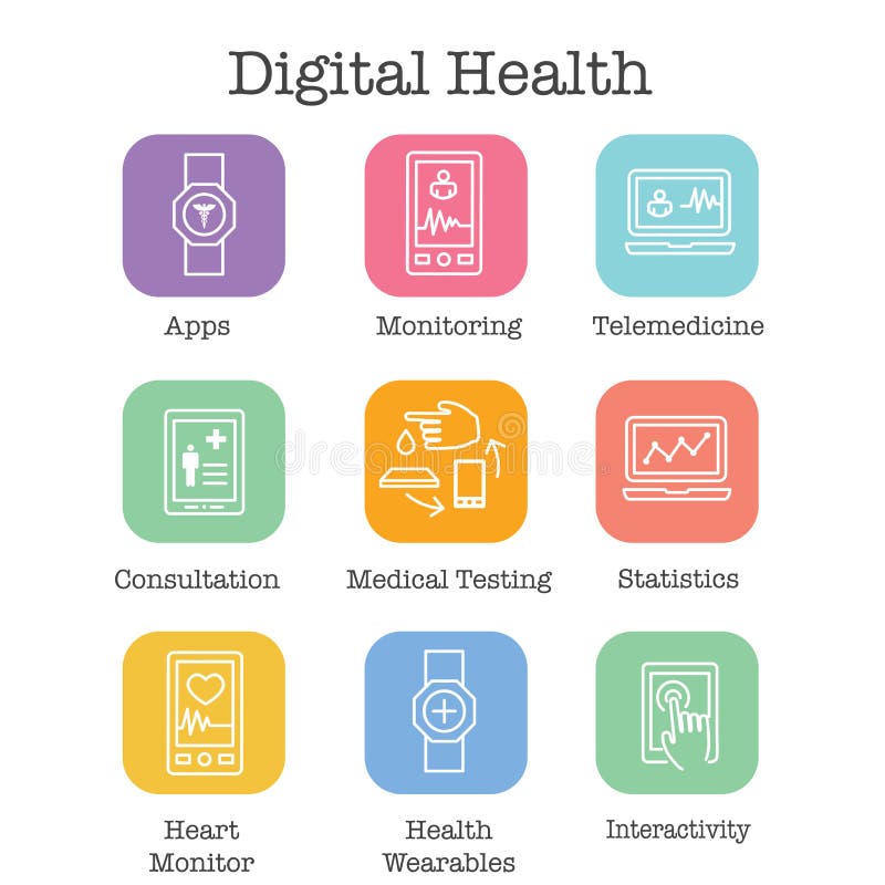 Digital Health Icon Set with Wearable Technology Web Header Banner ...