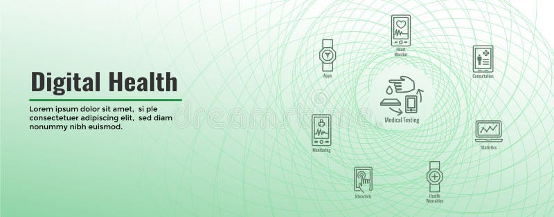 Digital Health Icon Set with Wearable Technology Web Header Banner ...