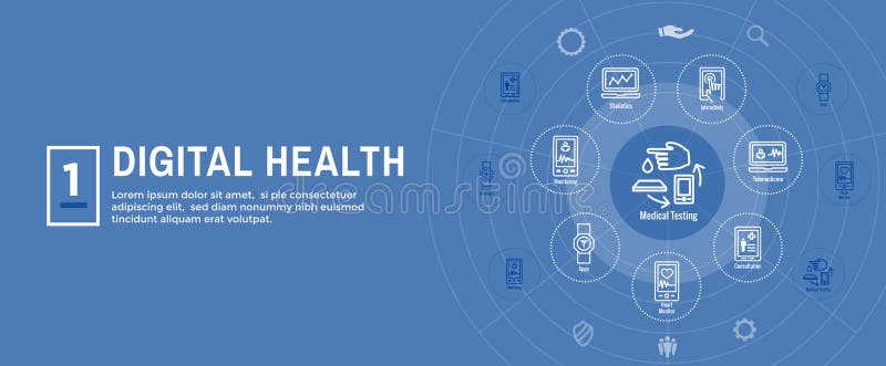 Digital Health Icon Set with Wearable Technology Web Header Banner ...