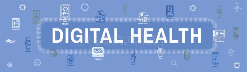 Digital Health Icon Set with Wearable Technology Web Header Banner ...