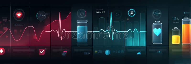 Digital Health Tracking Interface Displays Heart Rate, Hydration Levels ...