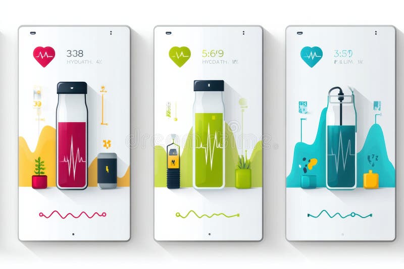 Digital Health Tracking User Interface Displays Heart Rate, Hydration Levels, and Sleep Data for ...