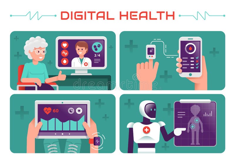 Digital Health Vector Illustration on Modern High Tech Stock Vector ...