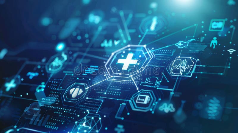 The Digital Healthcare Network Features Medical Icons and Advanced Data ...