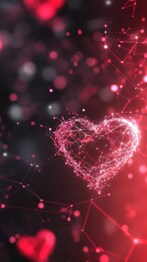 Digital Heart Design with Glowing Lines and Dots Stock Illustration ...