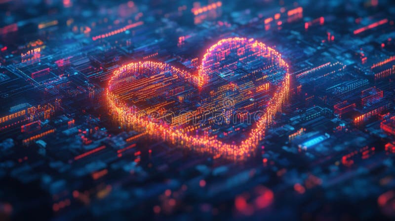 Digital Heart Glowing on Circuit Board Stock Illustration ...