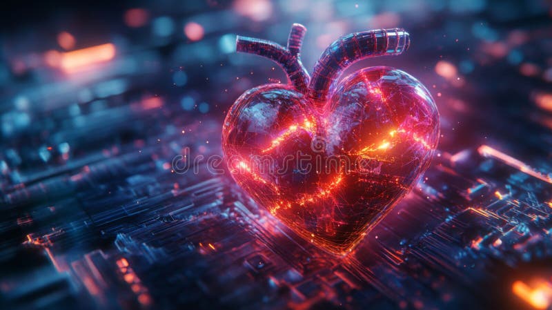 A Digital Heart Glows Brightly on a Circuit Board Stock Illustration ...