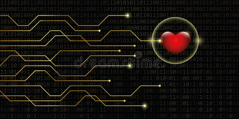 Golden Digital Network Power with Binary Code Background Stock Vector ...