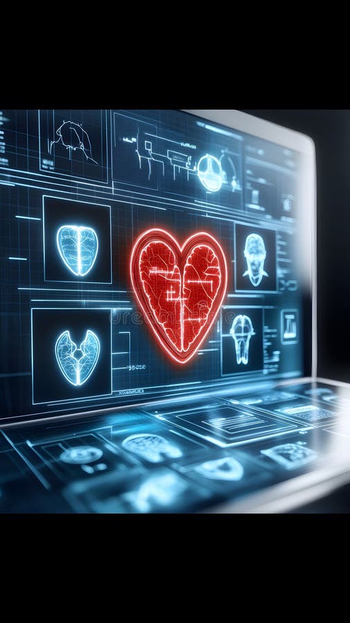 A Digital Heart Graphic Displayed on a Laptop Screen Showcasing Medical ...