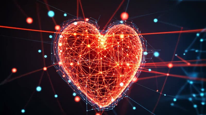 Digital Heart: Interconnected Network with Glowing Nodes and Intricate ...