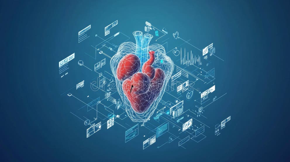 Digital Heart Model with Data Visualization on Blue Background Stock Illustration - Illustration ...