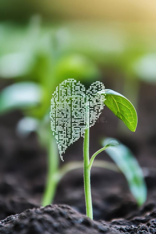 Digital Heart in Nature: Technology Meets Green Growth. Stock Photo ...
