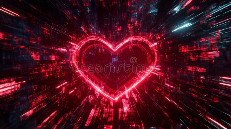 Digital Heart in a Red Light Speed Tunnel Stock Illustration ...