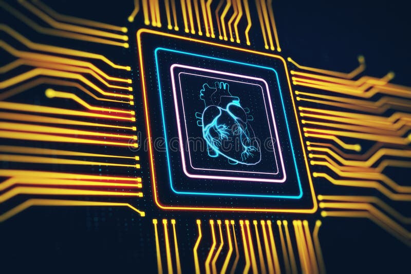 Digital Heart Scheme As a Chip in a Microchip Stock Illustration ...