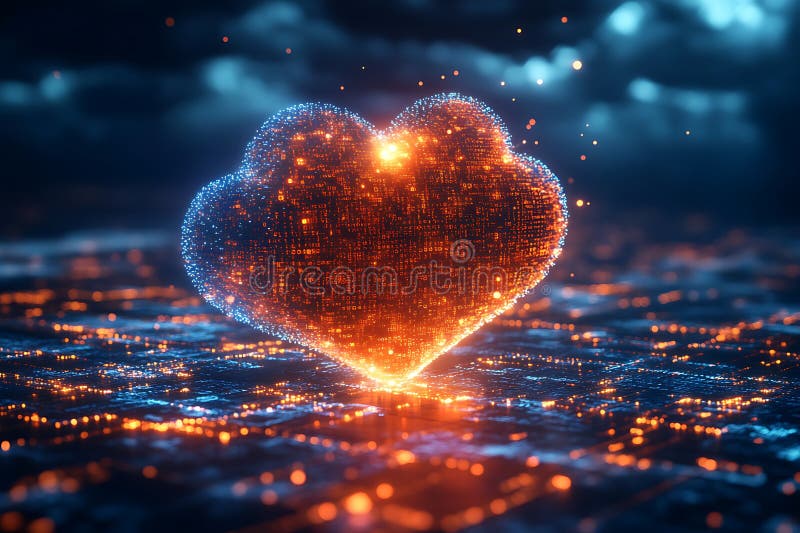 Digital Heart Shape Illuminated with Binary Code Representing Technology and Data Security Stock ...