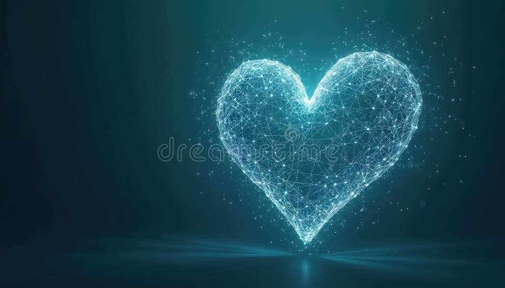 Digital Heart Shape with a Wireframe Design on Blue Background. Concept ...