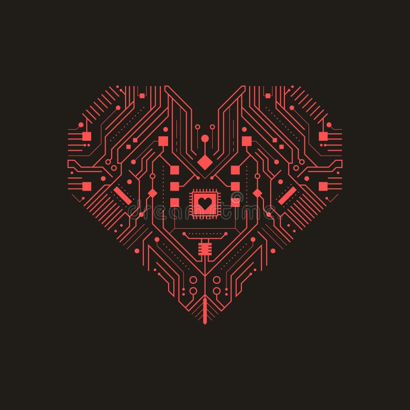 Digital Heart Stylized As an Computer Electronic Microcircuit Stock ...