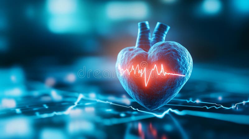 Digital Heart Symbol with Cardiogram Display on Futuristic Technology ...