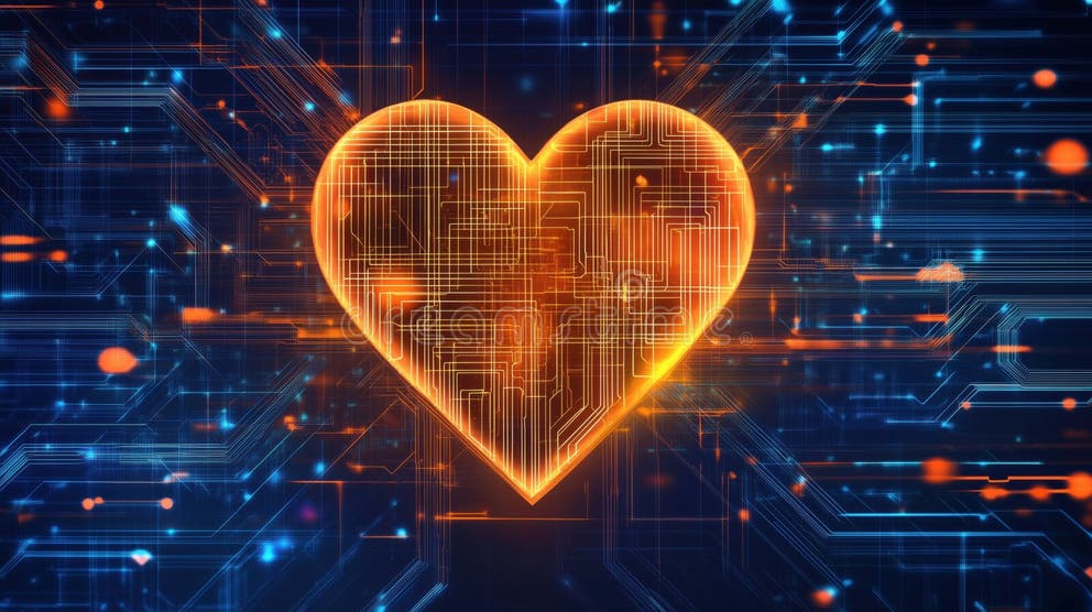 Digital Heart Symbol with Circuit Patterns Representing Technology and ...