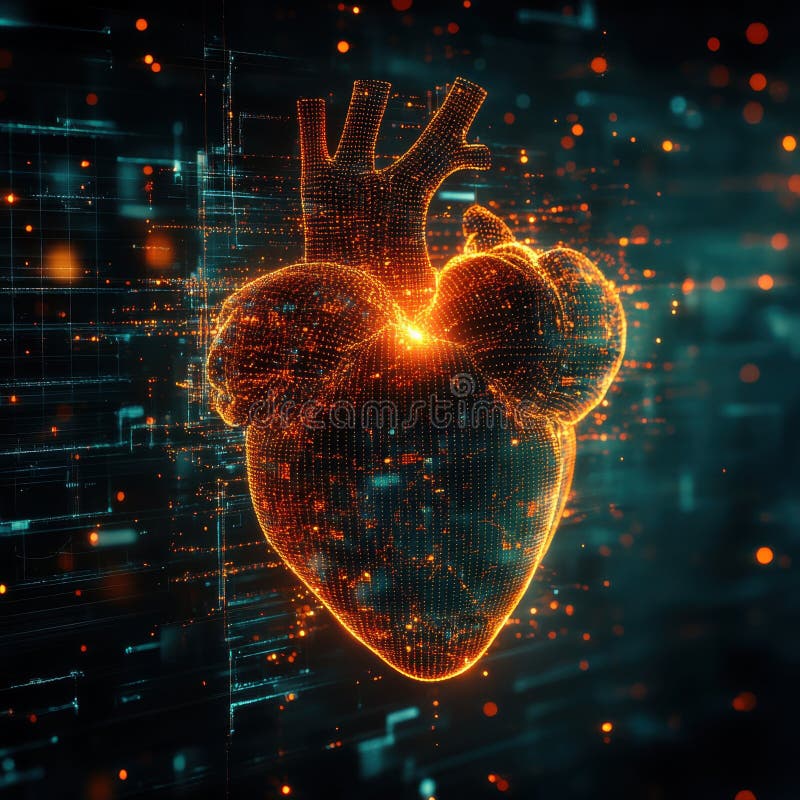 Digital Heart Visualization with Glowing Effects Stock Illustration ...