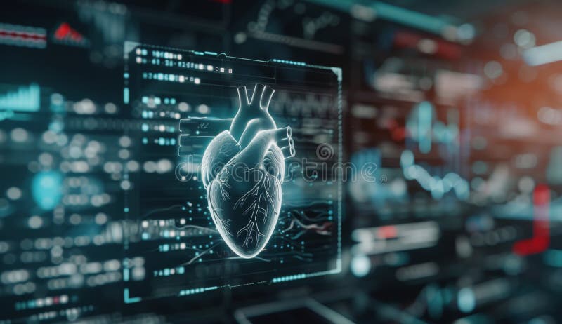 Digital Heart Visualization on Medical Monitoring Screen at Night Stock ...