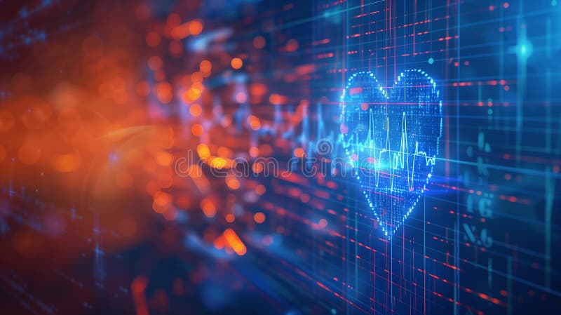 A Digital Heartbeat Echoes within a Human Heart Surrounded by Binary Code Stock Photo - Image of ...