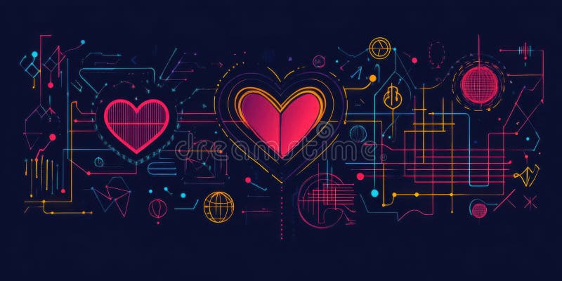 Digital Hearts Abstract Art Stock Photo - Image of network, gold: 370197566