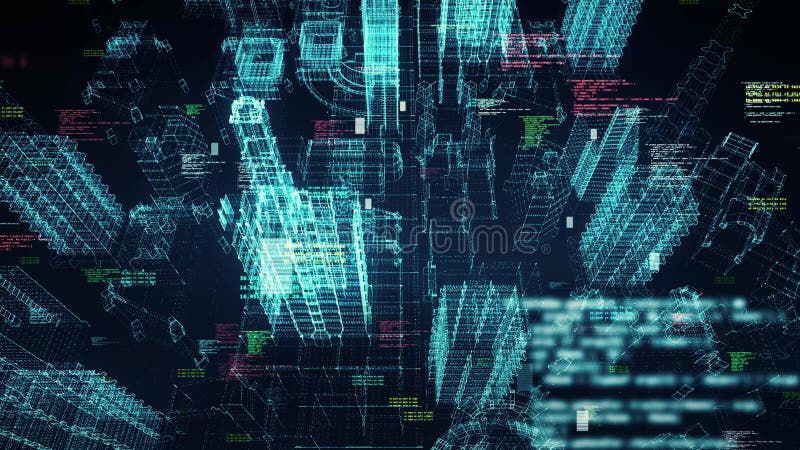 3D 4K High Tech Digital Smart City Futuristic Up Aerial City Flight ...