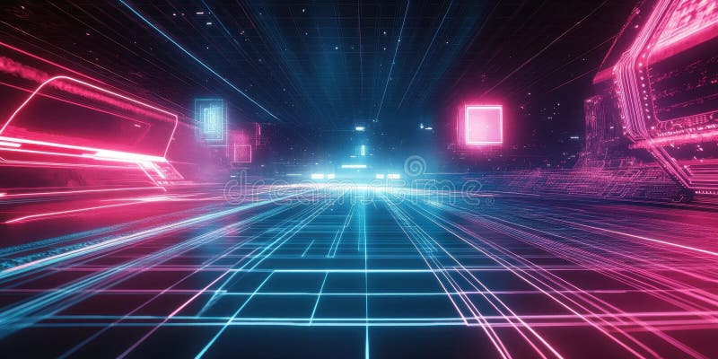 A Digital Highway with Neon Lights in a Futuristic Setting Stock ...