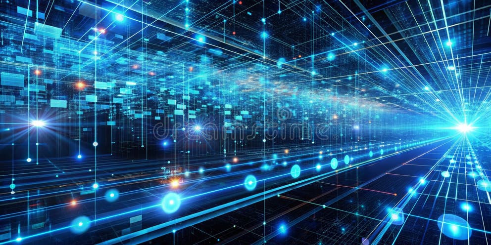 Digital Highway - Network of Data Flow, 3D Render, Blue, Bright ...