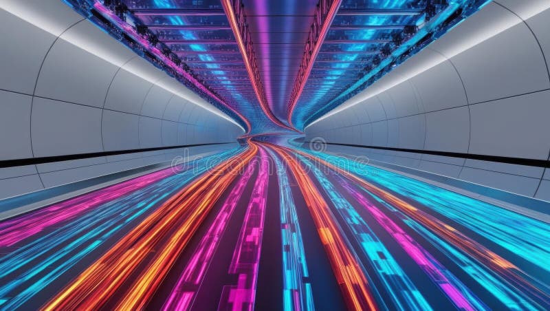 Digital Highway with Vibrant Optical Fiber Pathways, Showcasing ...