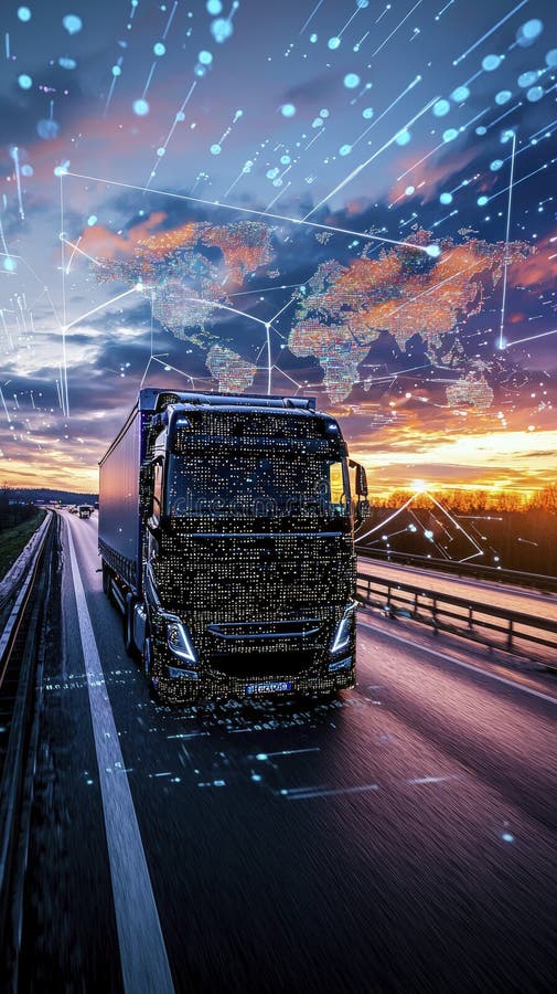 Digital Highway Visualization with Trucking Theme Stock Illustration ...