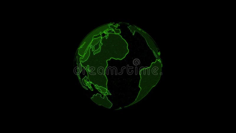 Digital Hologram of the Earth Green Color Rotates. 3D Render. Abstract ...
