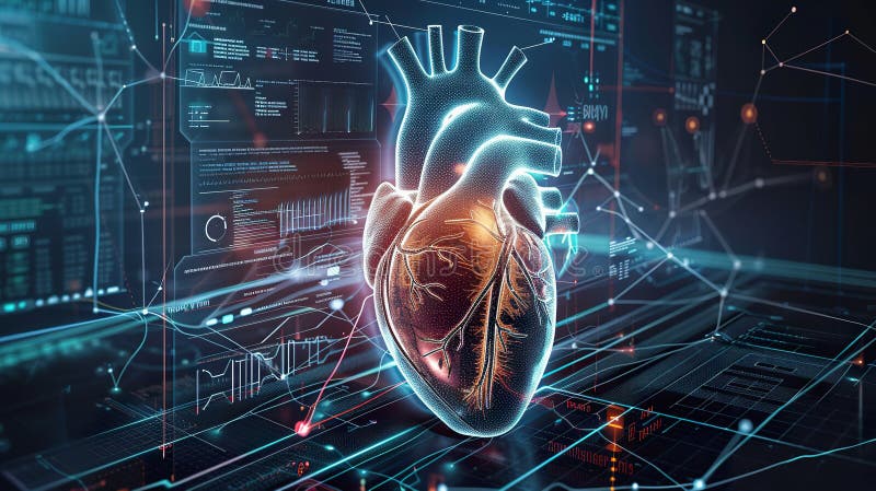Digital Hologram of a Human Heart with Health Data Analytics Stock ...