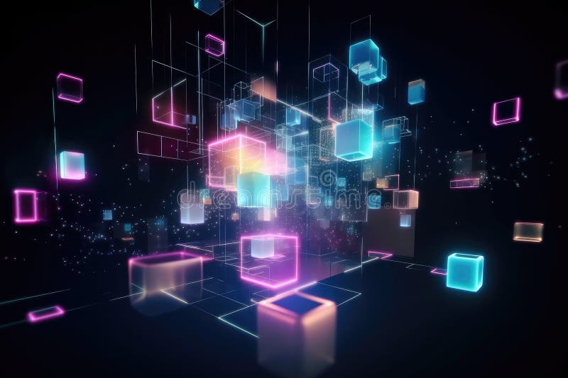 Digital Holographic Background with Abstract Geometric Shapes Floating ...