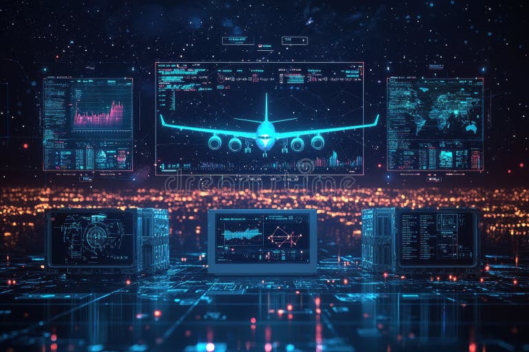 Futuristic Digital Monitoring Interface with Aircraft Hologram in a ...