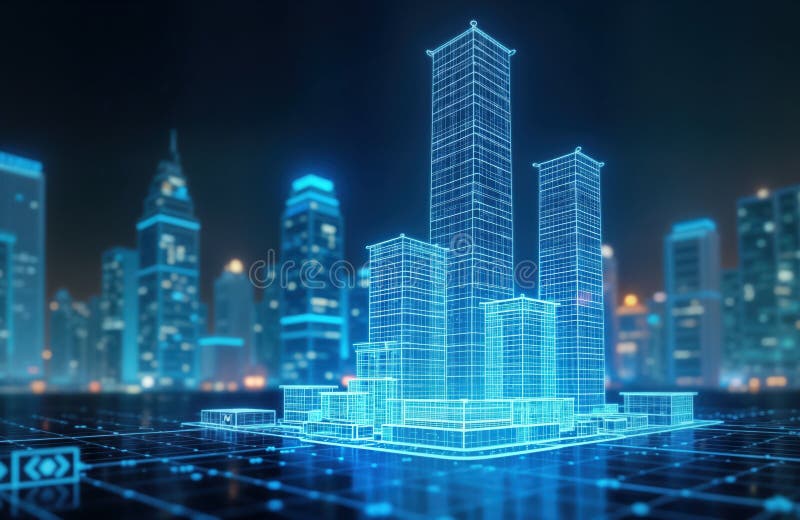 Digital Holographic Projection of Future Building Design. Neon Tech ...