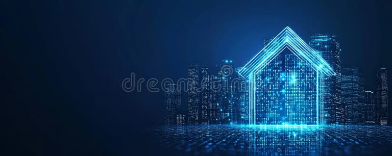 Digital Home in Cityscape Data Visualization, Smart City, Night View ...