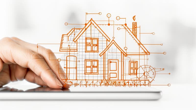 Digital Home Design: Hand Interacting with 3D House Blueprint on Tablet ...