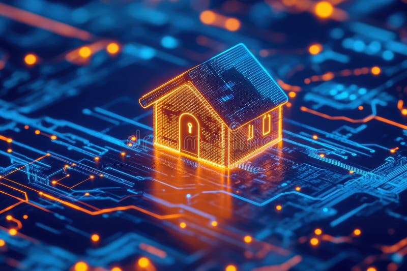 Digital Home Model Illuminated by Network Connections Highlighting ...