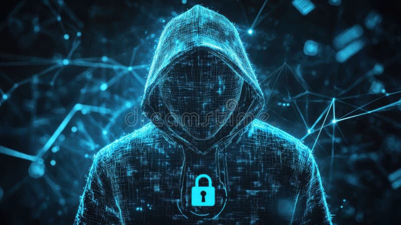 Digital Hooded Figure Representing Cybersecurity and Data Protection ...