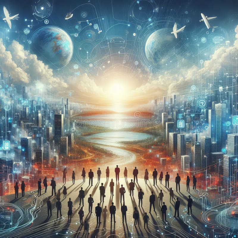 Digital Horizon a Group of People from Different Countries Stand Stock ...