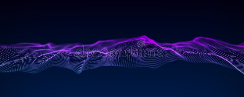 Digital Horizontal Wave with Many Dots on the Gradient Background. 3D ...