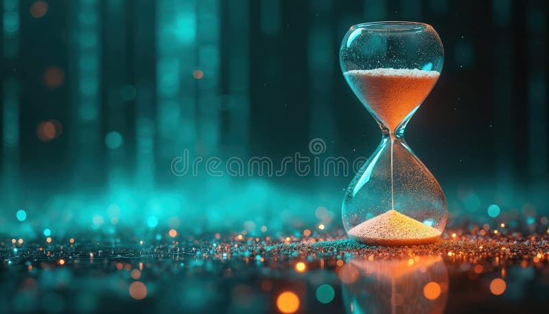 Digital Hourglass Illustration. Falling Sand Transforms into Binary Code. Big Data Era Concept ...